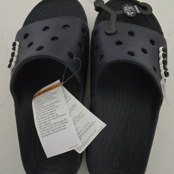 CROCS | Shoes | Crocs Navy Blue Slide Sandals | Poshmark
